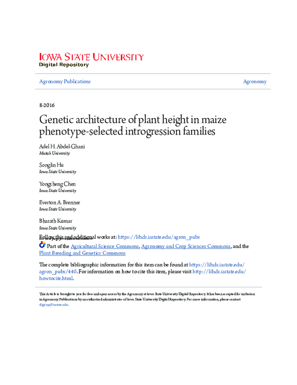 (PDF) Genetic architecture of plant height in maize phenotype-selected ...