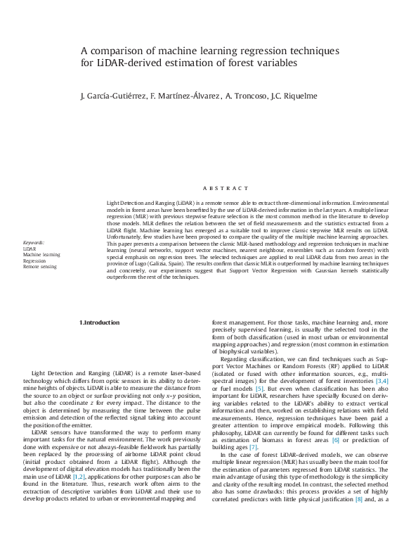 (PDF) A comparison of machine learning regression techniques for LiDAR-derived estimation of ...
