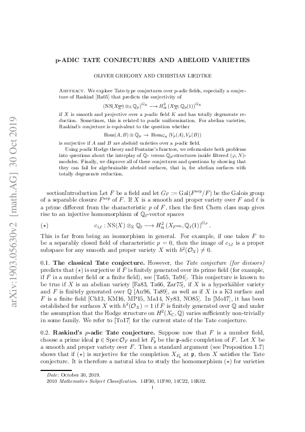 (PDF) p-adic Tate conjectures and abeloid varieties