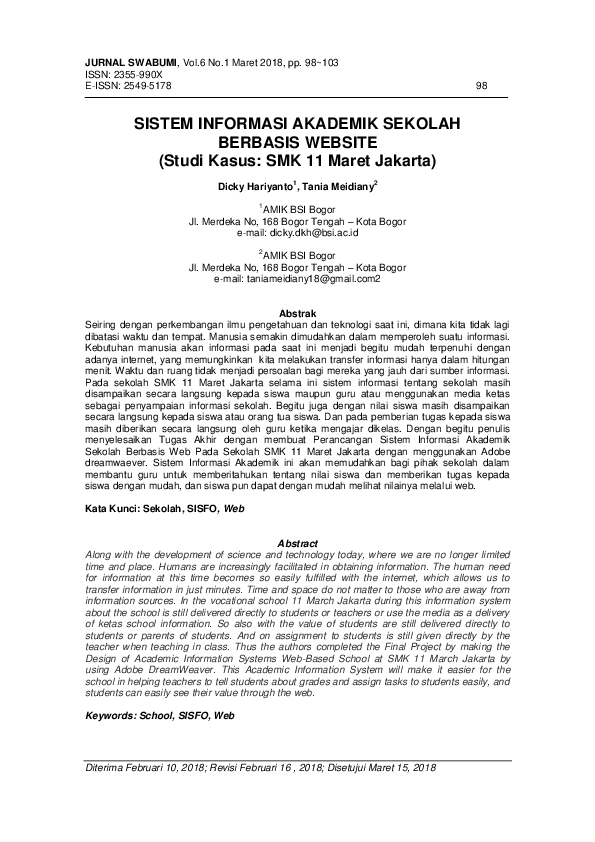 (PDF) Sistem Informasi Akademik Sekolah Berbasis Web Menggunakan Model Prototype ( Studi Kasus ...