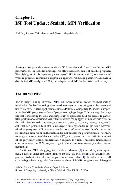 (PDF) ISP Tool Update: Scalable MPI Verification