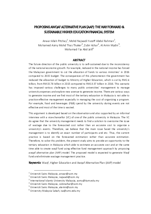 (PDF) Proposing Awqaf Alternative Plan (Aap): The Way Forward ...