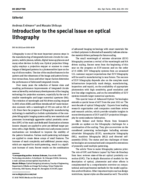 (PDF) Introduction to the special issue on optical lithography