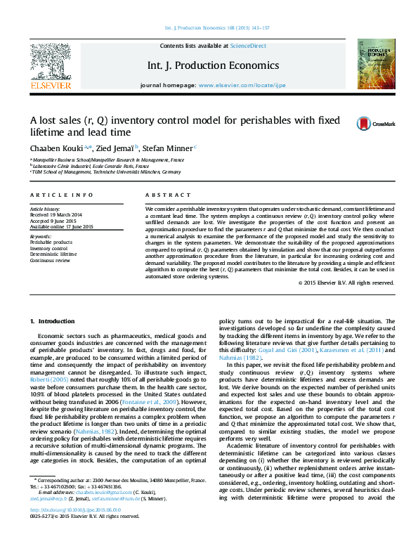 (PDF) A Lost Sales (r,Q) Inventory Control Model for Perishables with ...