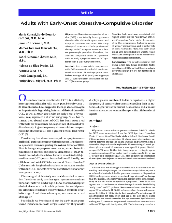 (PDF) Adults With Early-Onset Obsessive-Compulsive Disorder