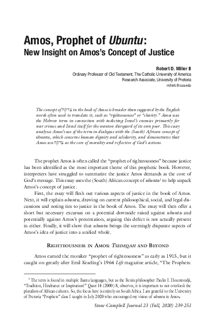 (PDF) Amos, Prophet of Ubuntu: New Insight on Amos’s Concept of Justice