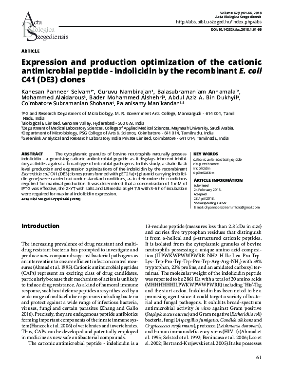 (PDF) Expression and production optimization of the cationic ...