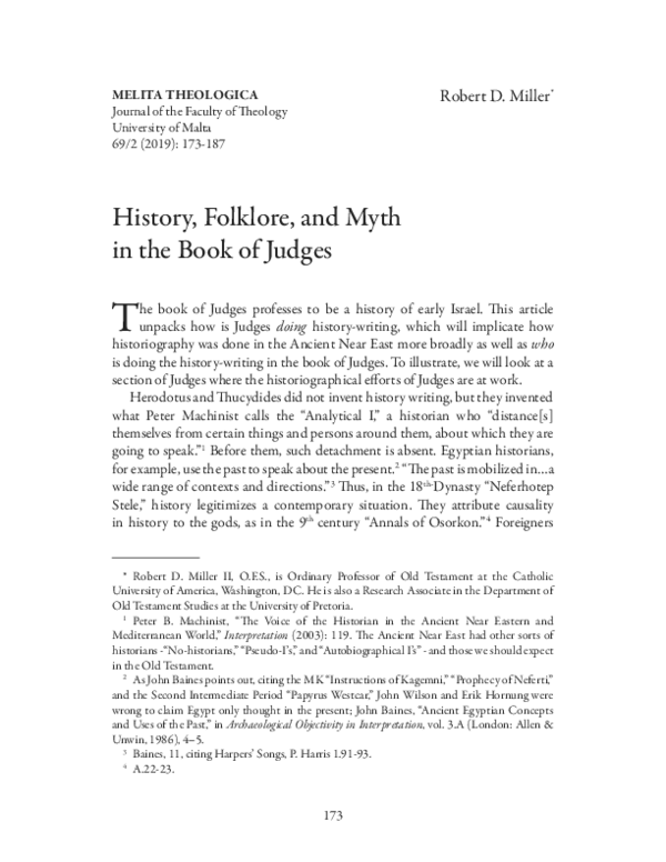 (PDF) History, Folklore, and Myth in the Book of Judges