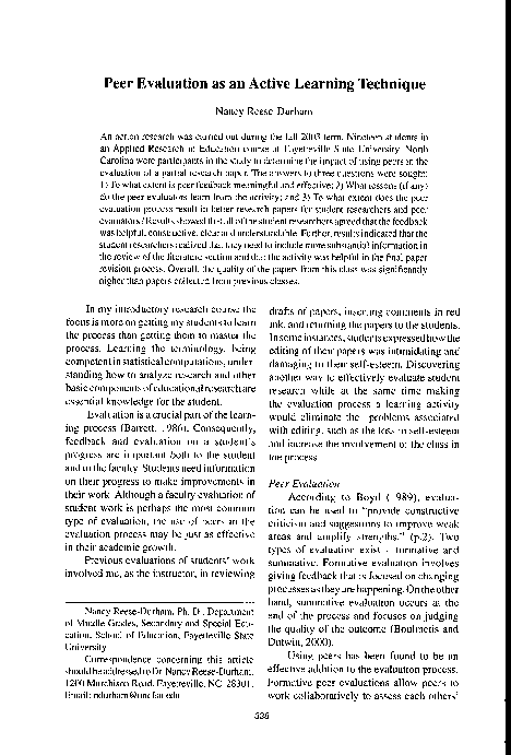 (PDF) Peer Evaluation as an Active Learning Technique