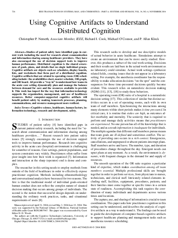 Pdf Using Cognitive Artifacts To Understand Distributed Cognition
