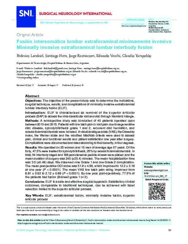 (PDF) Fusión intersomática lumbar extraforaminal mínimamente invasiva
