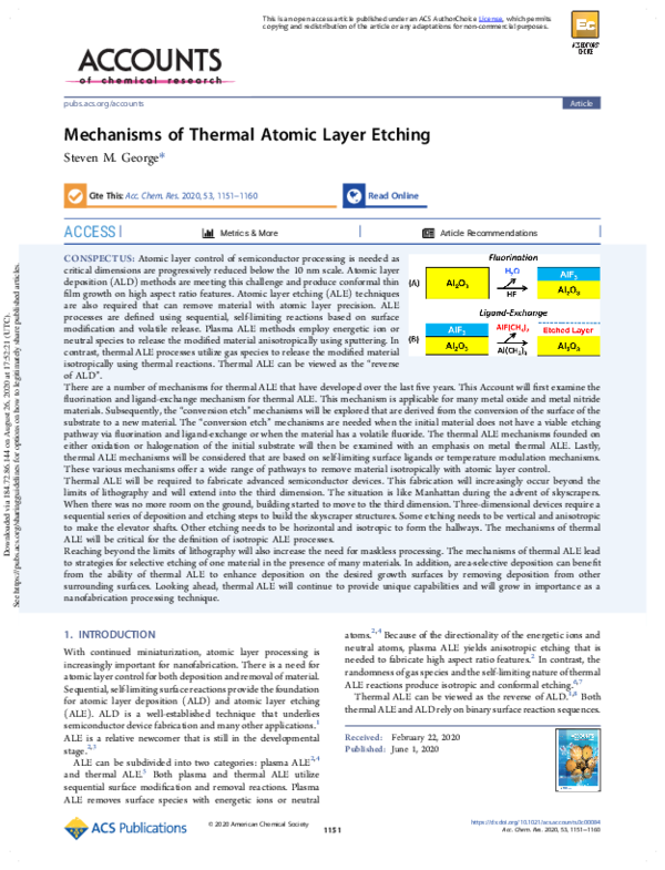 (PDF) Mechanisms of Thermal Atomic Layer Etching