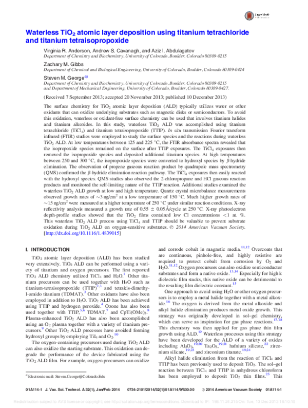 (PDF) Waterless TiO2 atomic layer deposition using titanium ...