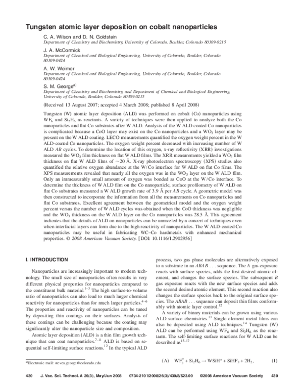 (PDF) Tungsten atomic layer deposition on cobalt nanoparticles