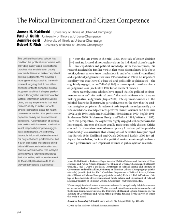 (PDF) The Political Environment and Citizen Competence