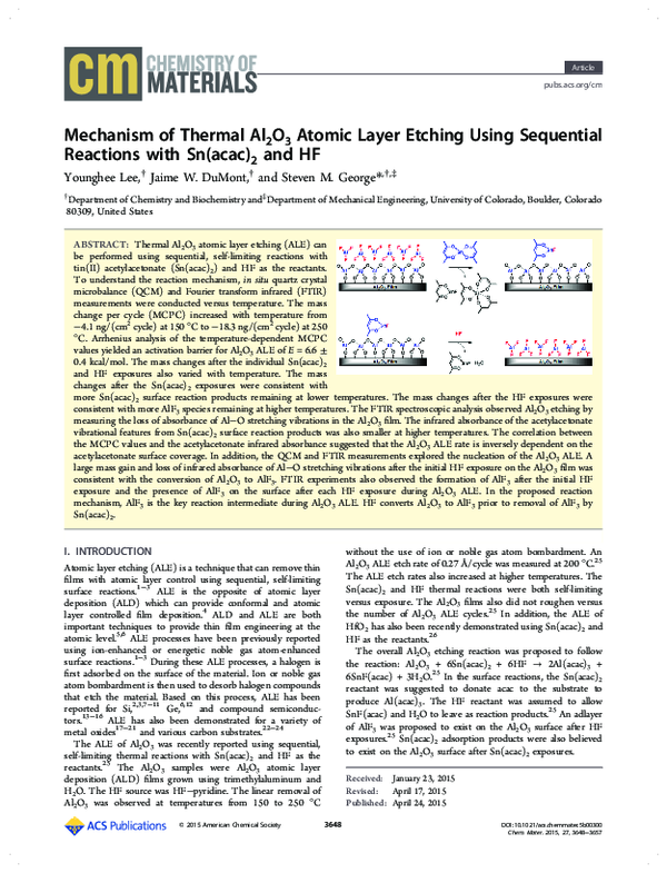 (PDF) Mechanism of Thermal Al 2 O 3 Atomic Layer Etching Using Sequential Reactions with Sn(acac ...