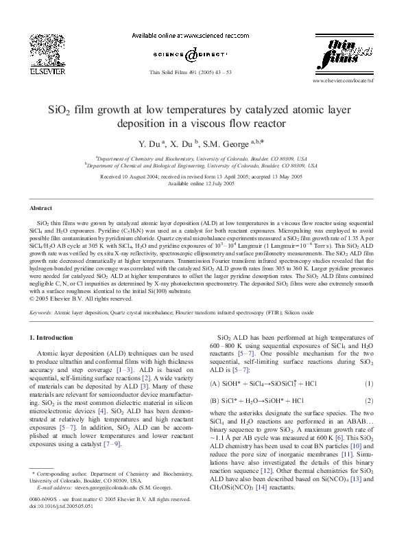 (PDF) SiO2 film growth at low temperatures by catalyzed atomic layer ...