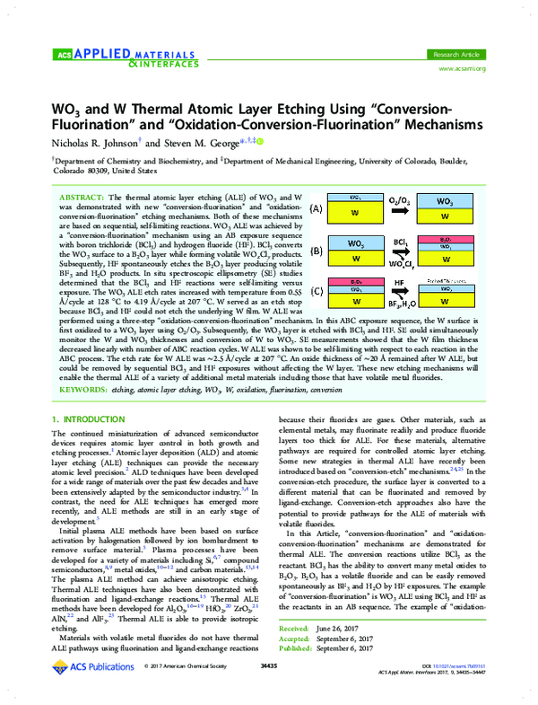 (PDF) WO3 and W Thermal Atomic Layer Etching Using "Conversion-Fluorination" and "Oxidation ...