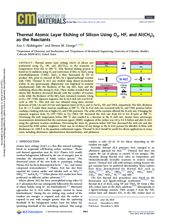 (PDF) Thermal Atomic Layer Etching of Silicon Using O2, HF and Al(CH3)3 as the Reactants