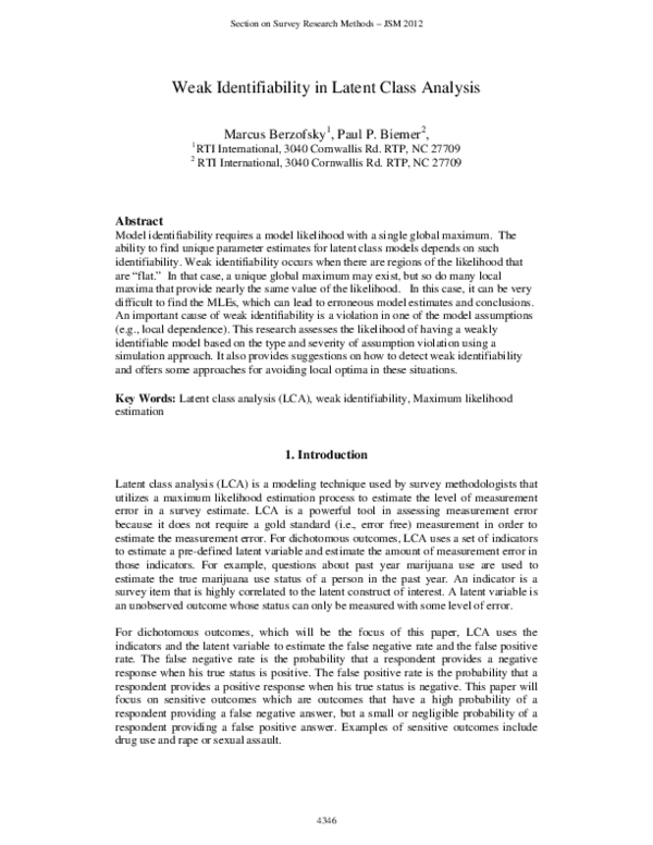 (PDF) Weak Identifiability in Latent Class Analysis