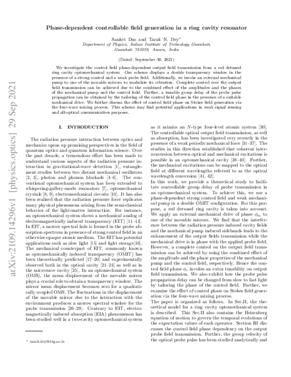 (PDF) Phase-dependent controllable field generation in a ring cavity ...