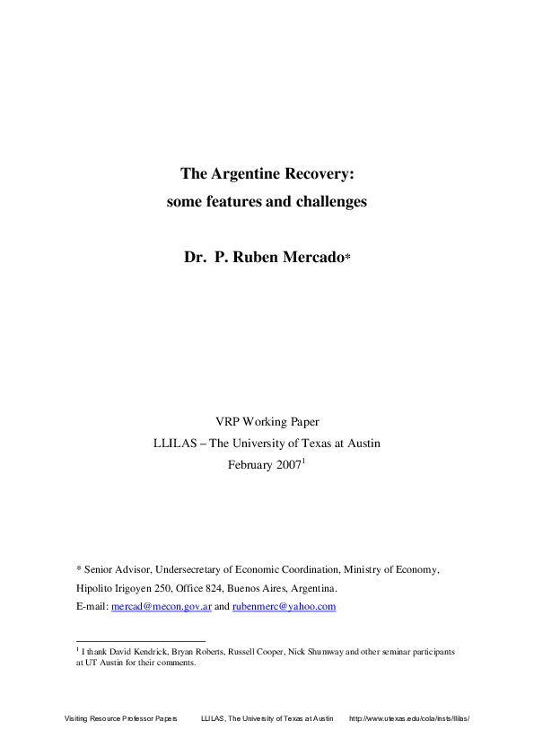 (PDF) The Argentine Recovery