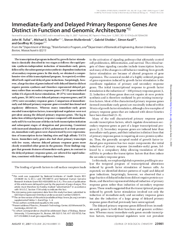 (PDF) Immediate-early and delayed primary response genes are distinct ...