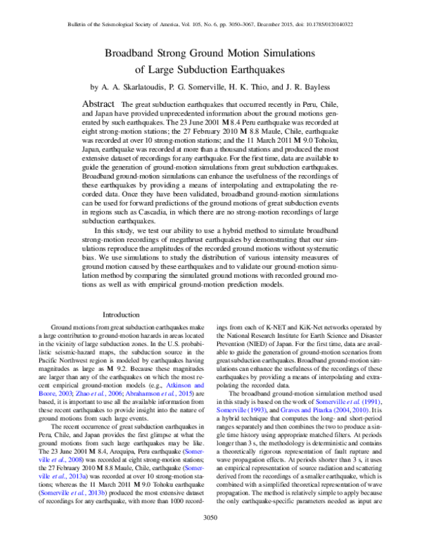 (PDF) Broadband Strong Ground Motion Simulations of Large Subduction ...