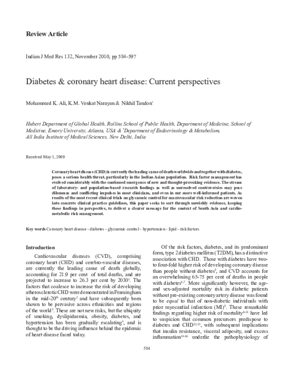 (PDF) Diabetes & coronary heart disease: current perspectives