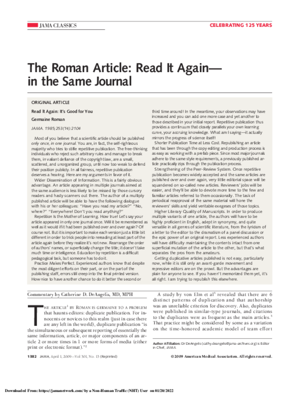 (PDF) The Roman Article: Read It Again—in the Same Journal