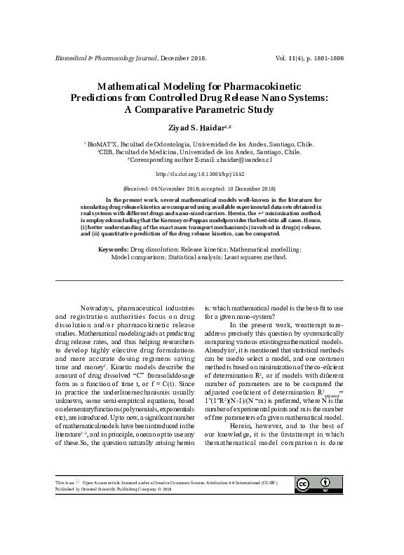 (PDF) Mathematical Modeling for Pharmacokinetic Predictions from ...