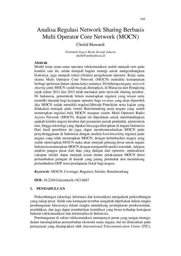 (PDF) Analisa Regulasi Network Sharing Berbasis Multi Operator Core ...