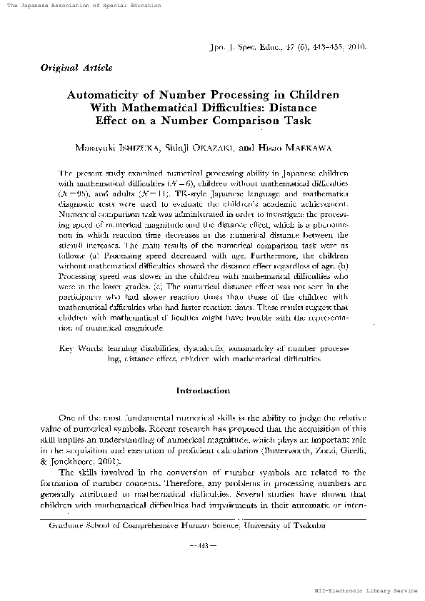 (PDF) Automaticity of Number Processing in Children With Mathematical ...
