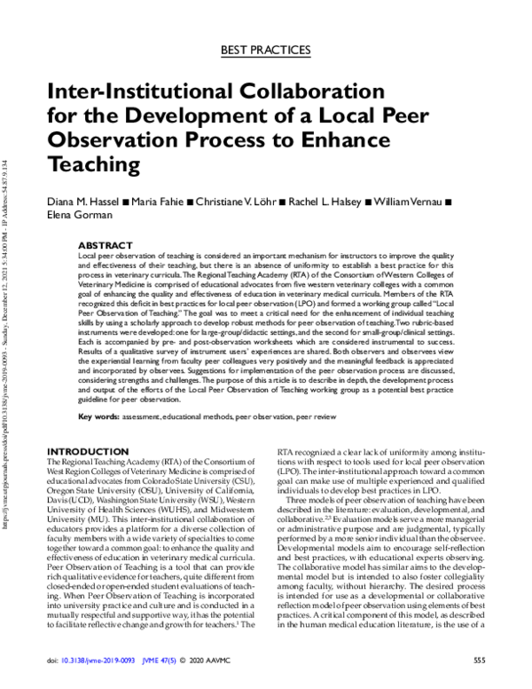 (PDF) Inter-Institutional Collaboration for the Development of a Local Peer Observation Process ...