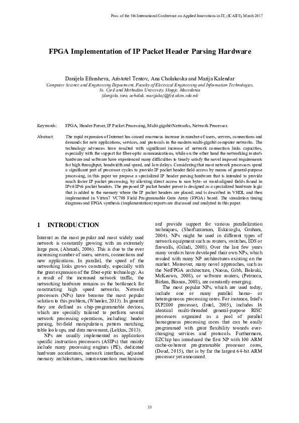 Pdf Fpga Implementation Of Ip Packet Header Parsing Hardware