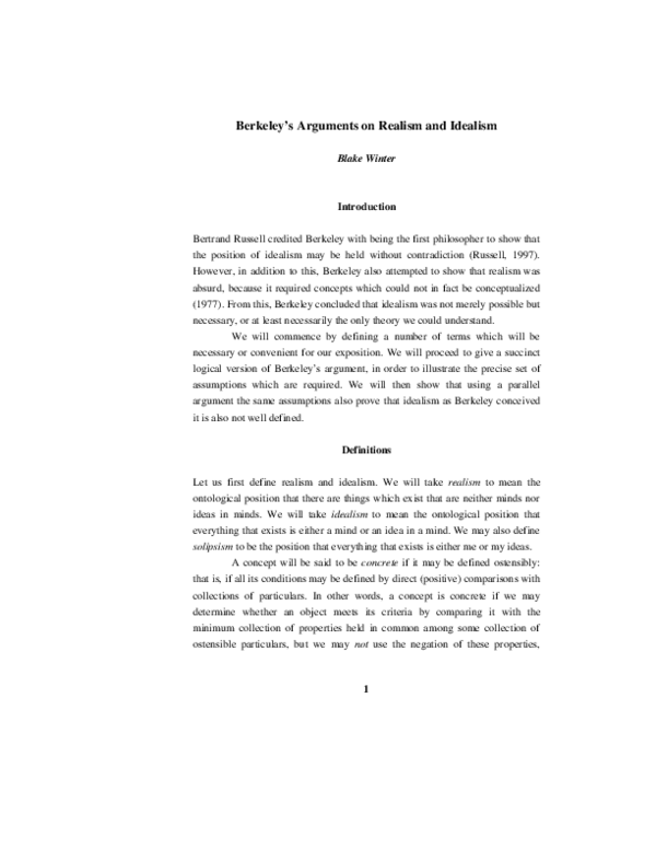 (PDF) Berkeley’s Arguments on Realism and Idealism