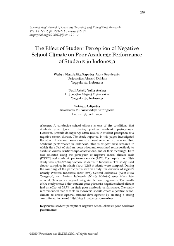 (PDF) The Effect of Student Perception of Negative School Climate on ...