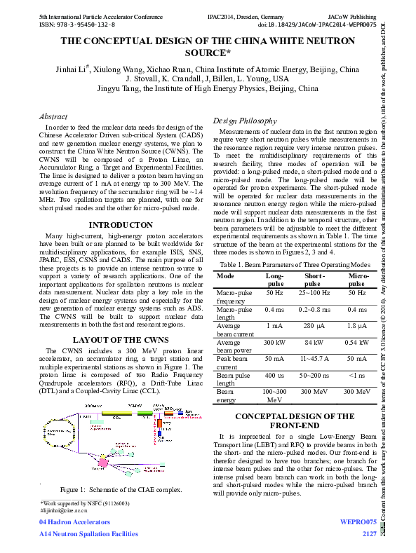 (PDF) The Conceptual Design of the China White Neutron Source | Lloyd ...