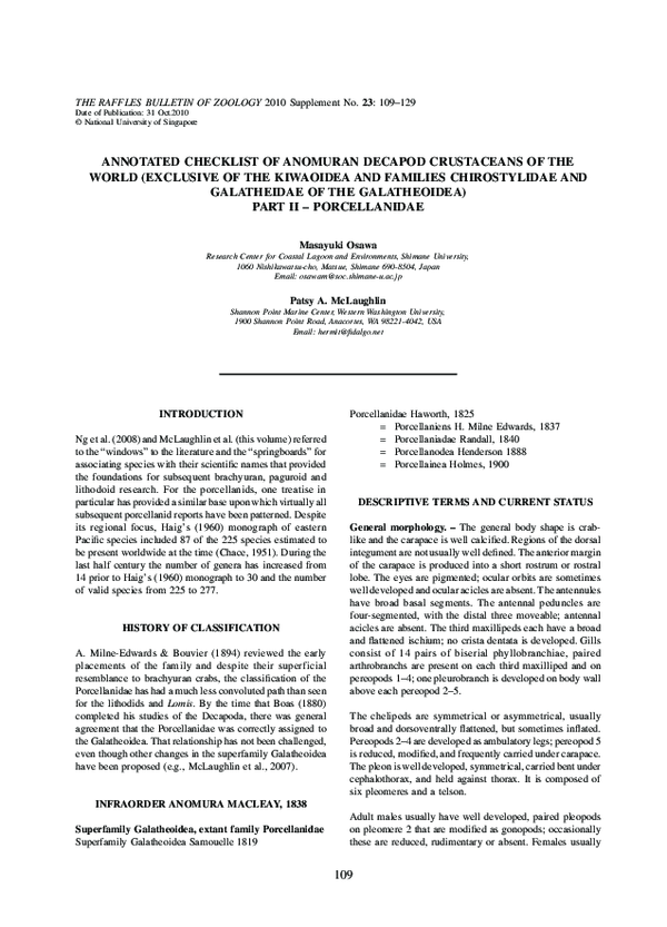 (PDF) Annotated Checklist of Anomuran Decapod Crustaceans of the World ...