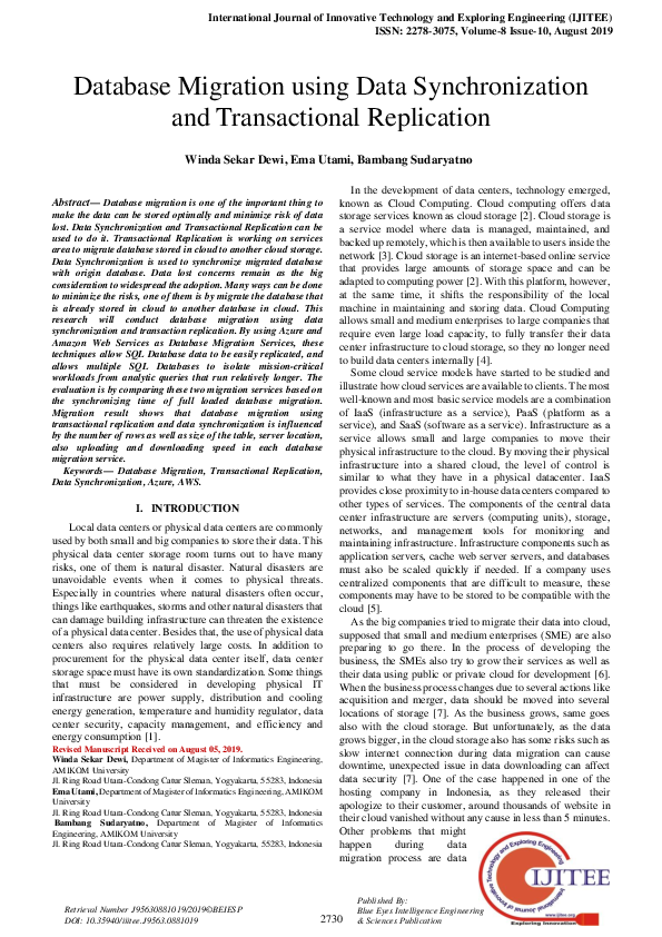 (PDF) Database Migration using Data Synchronization and Transactional Replication