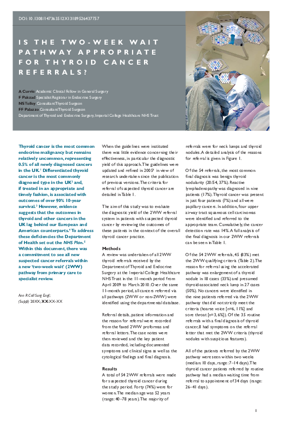 (PDF) Is the Two-Week Wait Path Way Appropriate for Thyroid Cancer ...