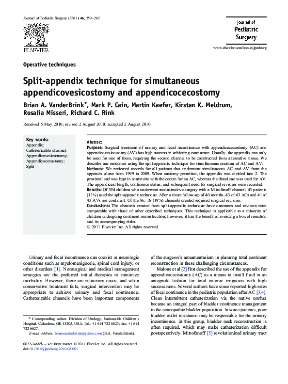 (PDF) Dual-use of Split-Appendix for Appendicovesicostomy & Appendicocecostomy