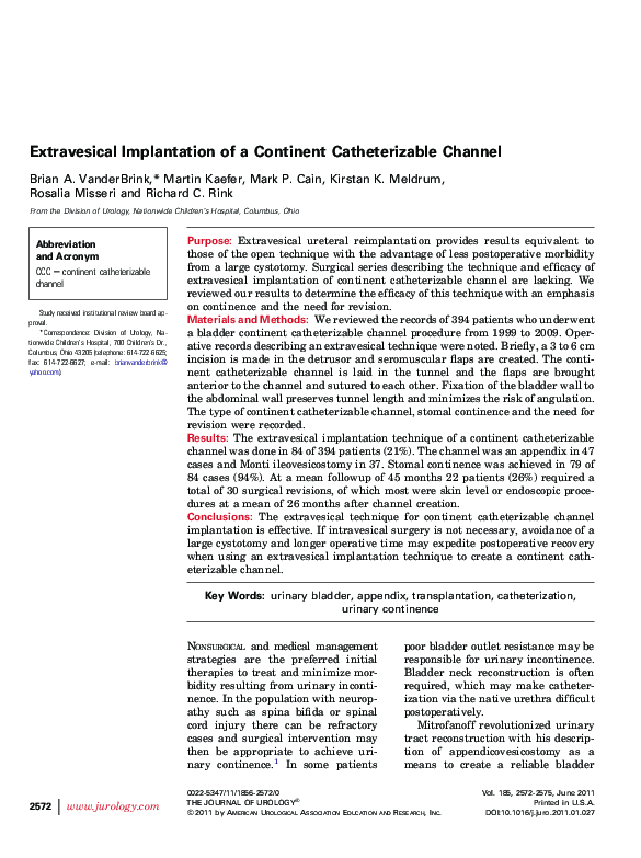 (PDF) Extravesical Implantation of a Continent Catheterizable Channel