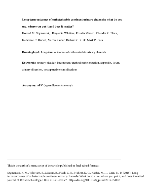 (PDF) Long-term outcomes of catheterizable continent urinary channels ...