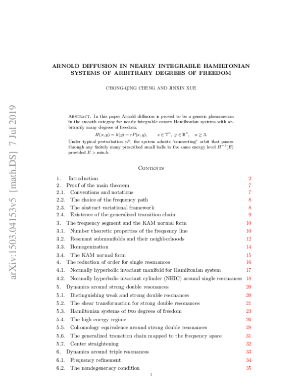 (PDF) Arnold diffusion in nearly integrable Hamiltonian systems of ...