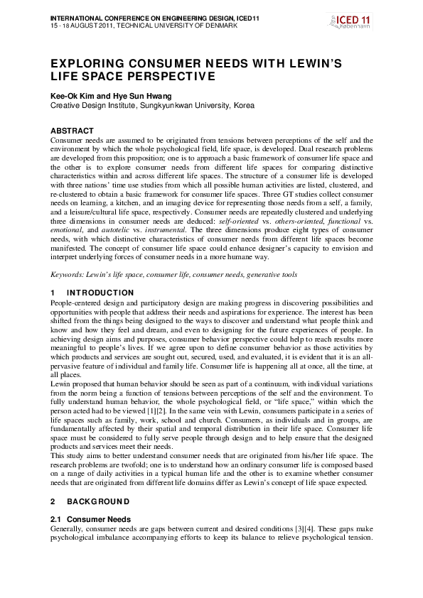 (PDF) Exploring Consumer Needs with Lewin's Life Space Perspective