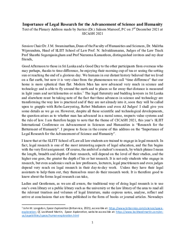 (PDF) Importance of Legal Research for the Advancement of Science and ...