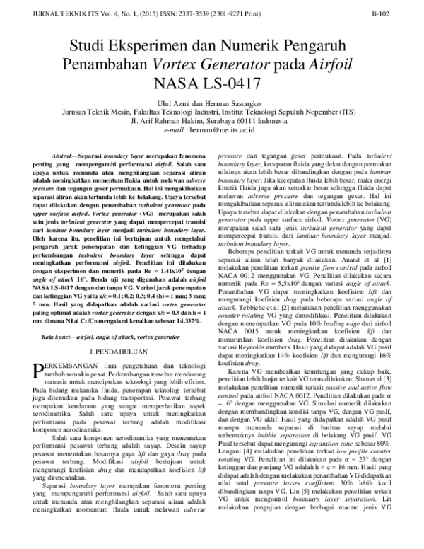 (PDF) Studi Eksperimen dan Numerik Pengaruh Penambahan Vortex Generator ...