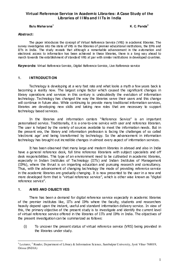 (PDF) Virtual Reference Service in Academic Libraries: a Case Study of ...