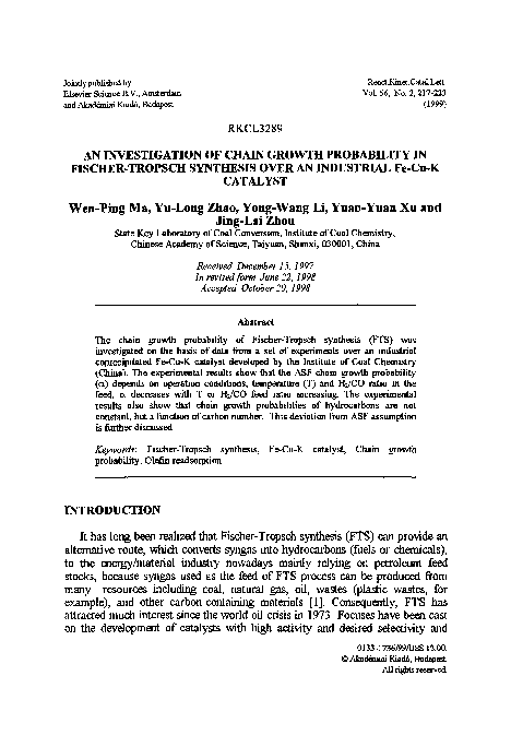 (PDF) An investigation of chain growth probability in Fischer-Tropsch ...